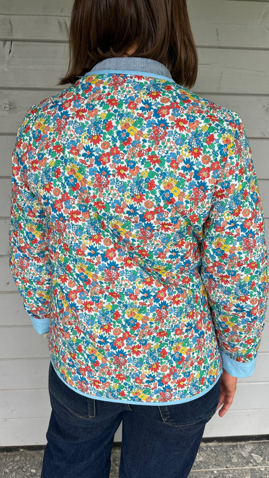 Lara Jane quilted jacket (blue ditsy) – Sansom Reed