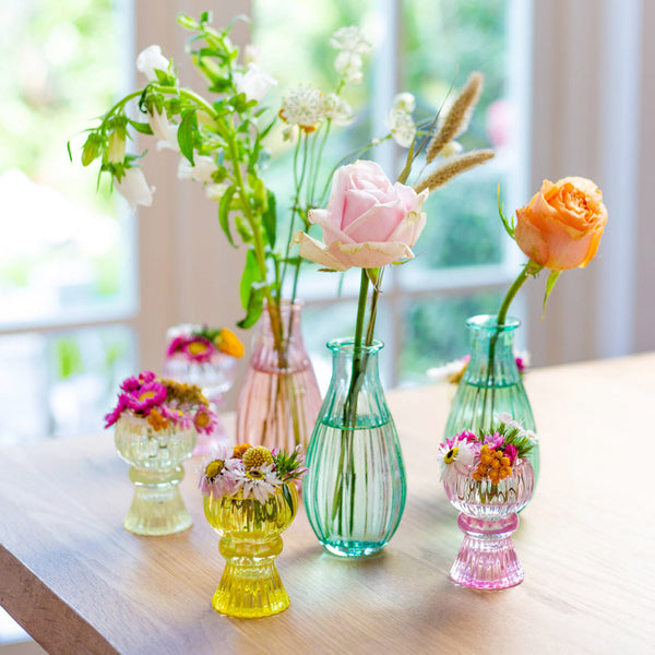 Coloured Glass Vase Short Candlestick Holder PINK Sansom Reed